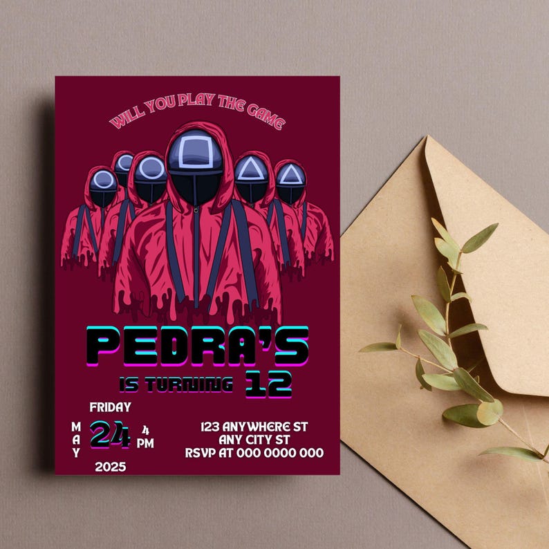 Editable Squid Game Birthday Invitation Template for Kids Birthday ...