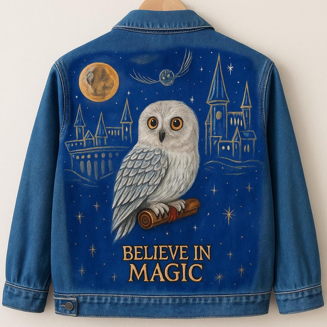 Hand-painted Owl Denim Jacket | "believe in Magic" Wearable Art ...