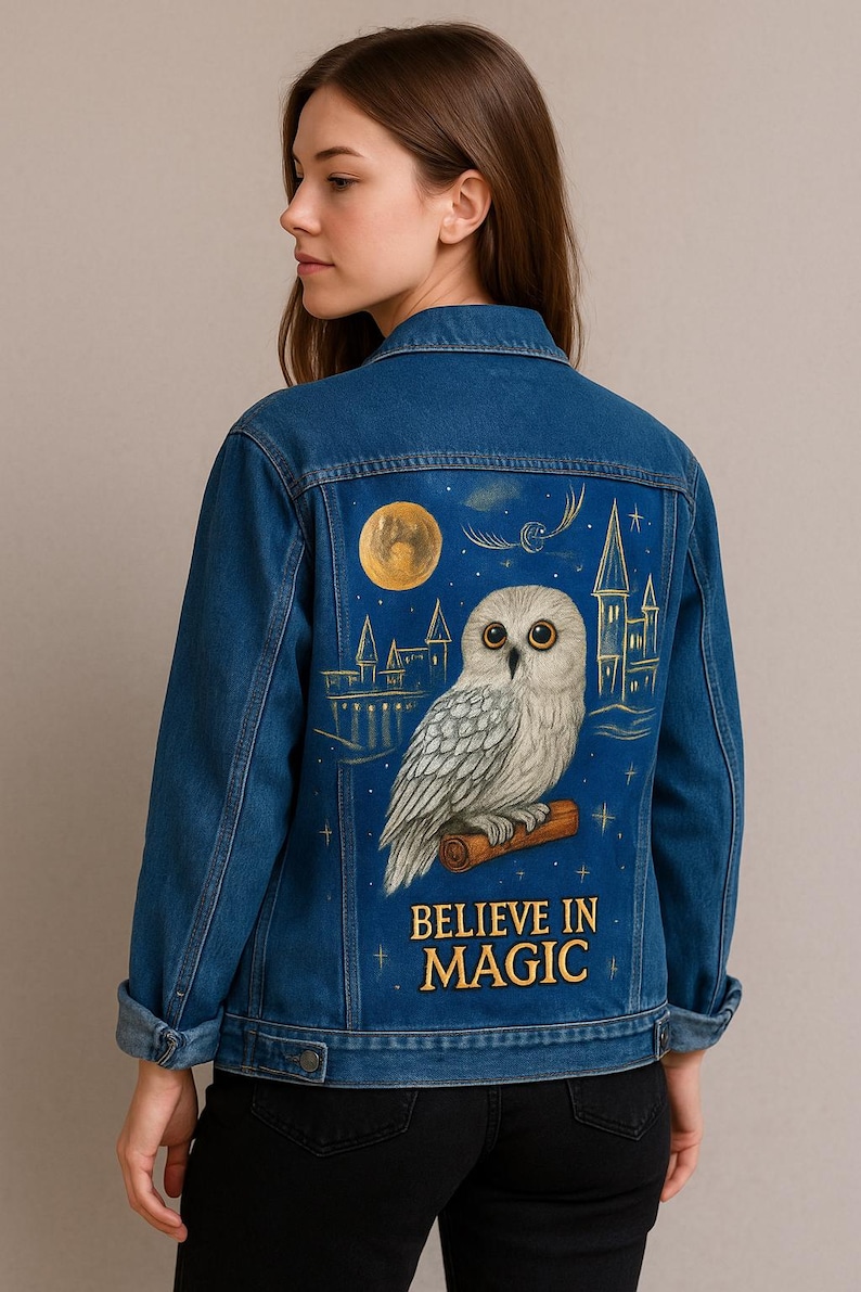 Hand-painted Owl Denim Jacket | "believe in Magic" Wearable Art ...