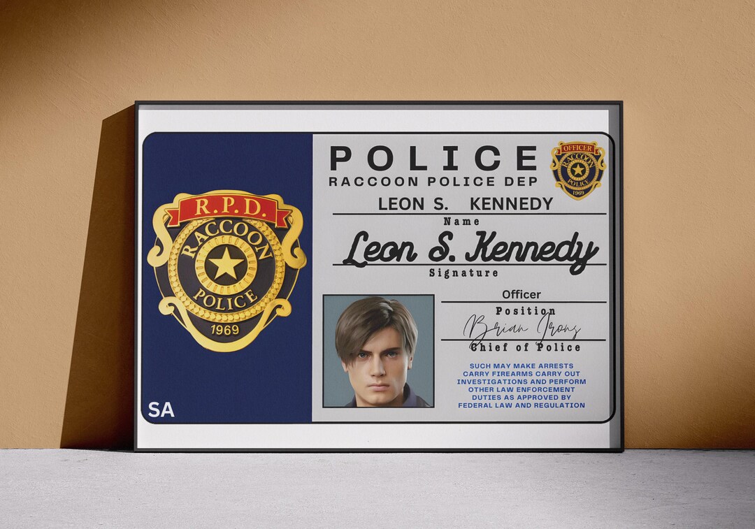 Resident Evil 2 Leon S. Kennedy RPD ID Badge Poster | Raccoon City ...