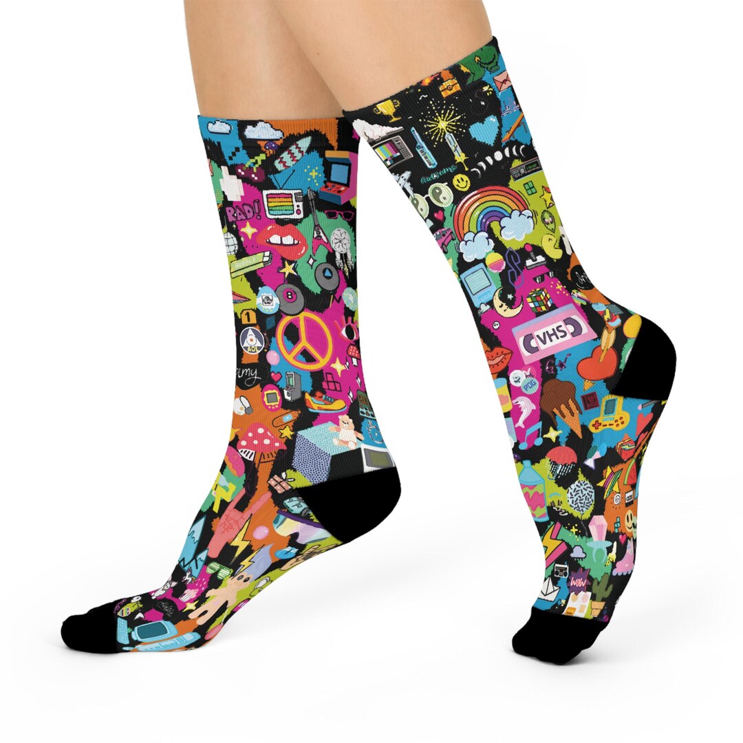 90s Sticker Bomb Socks | Colorful All-over Print With Cushioned Soles ...