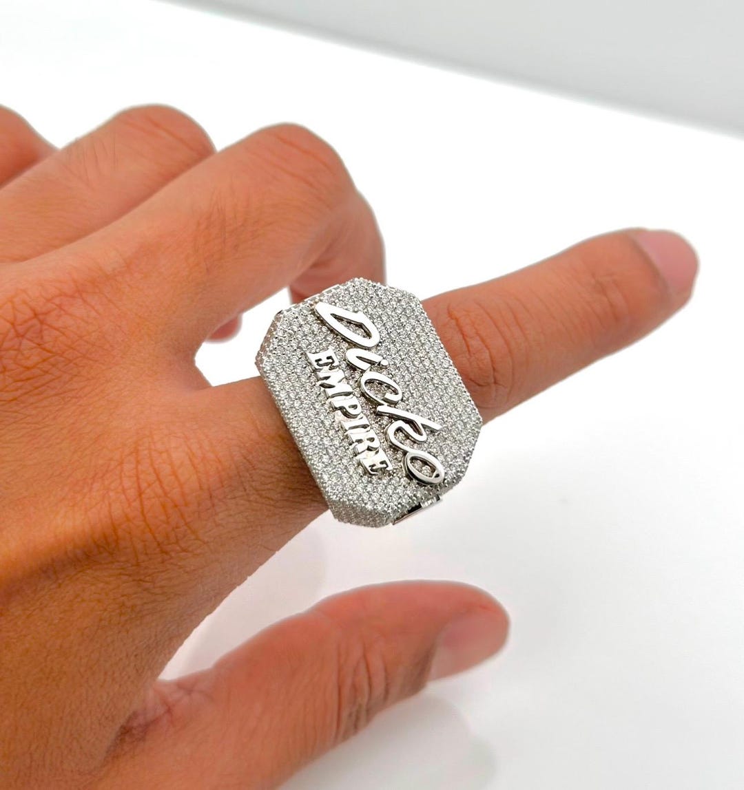 14k Gold Iced Out Personalized Name Rings for Men, VS-VVS Clarity Lab ...