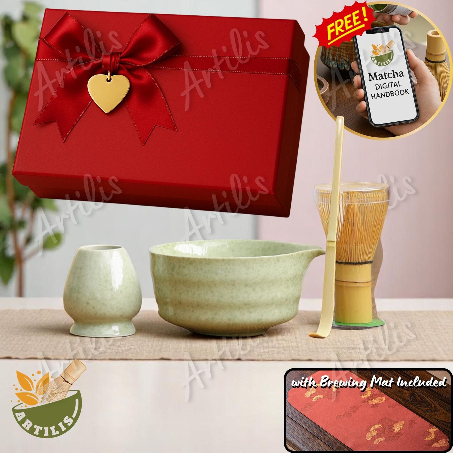 Ceramic Matcha Bowl Set With Bamboo Whisk and Chasen Holder Japanese ...