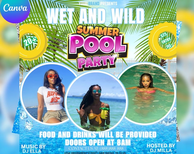 Wet and Wild Pool Party Flyer, Summer Beach Party Flyer, Dj Party ...