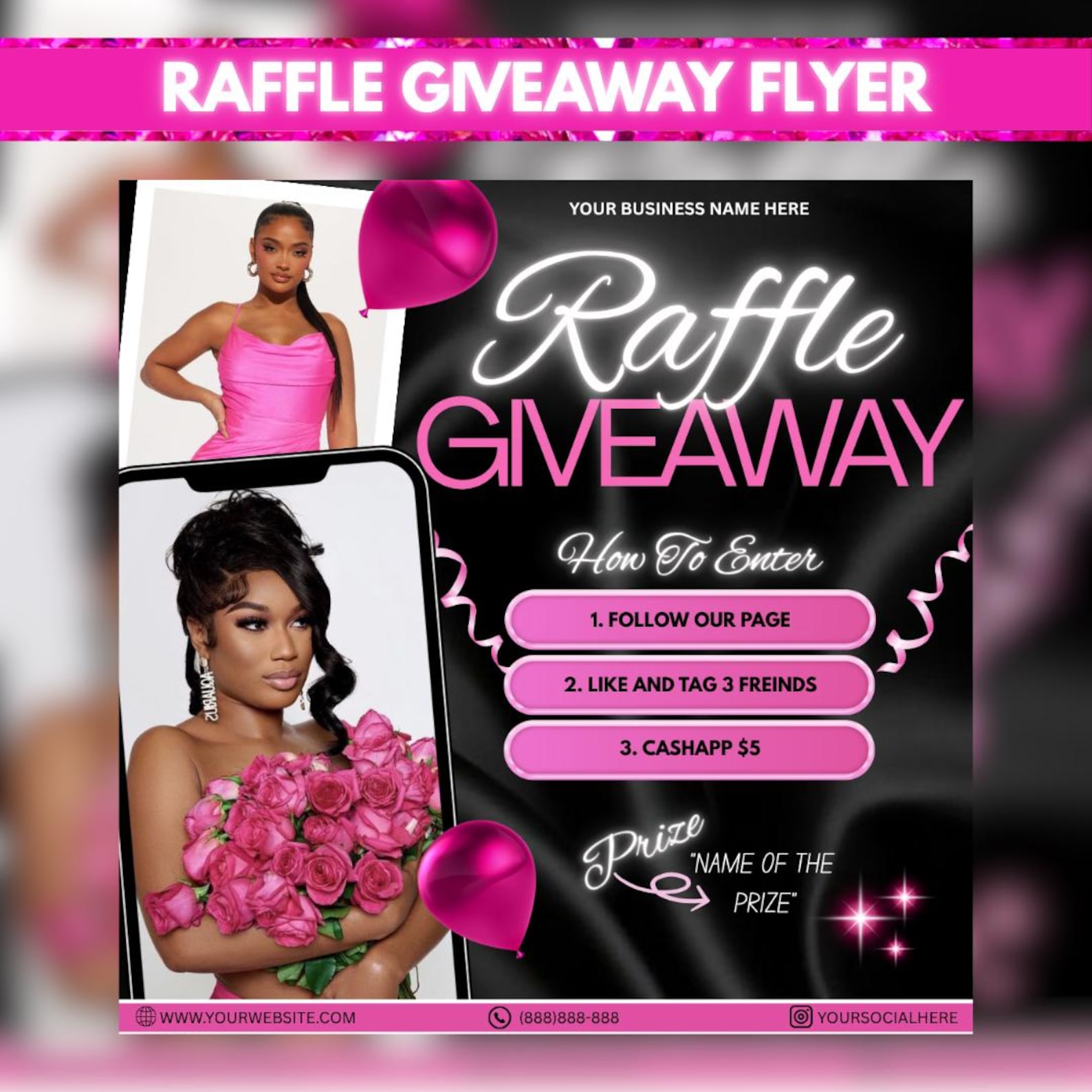 Giveaway Flyer Template, Raffle Flyer, Instagram Giveaway Flyer ...