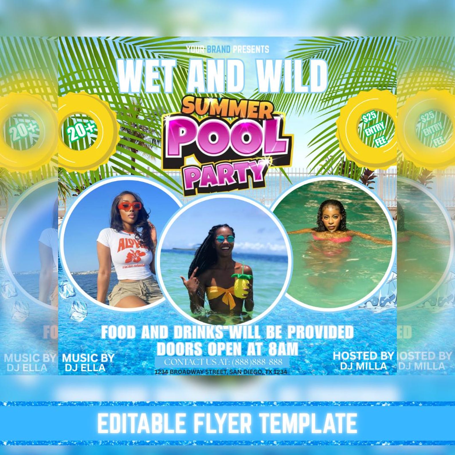 Wet and Wild Pool Party Flyer, Summer Beach Party Flyer, Dj Party ...