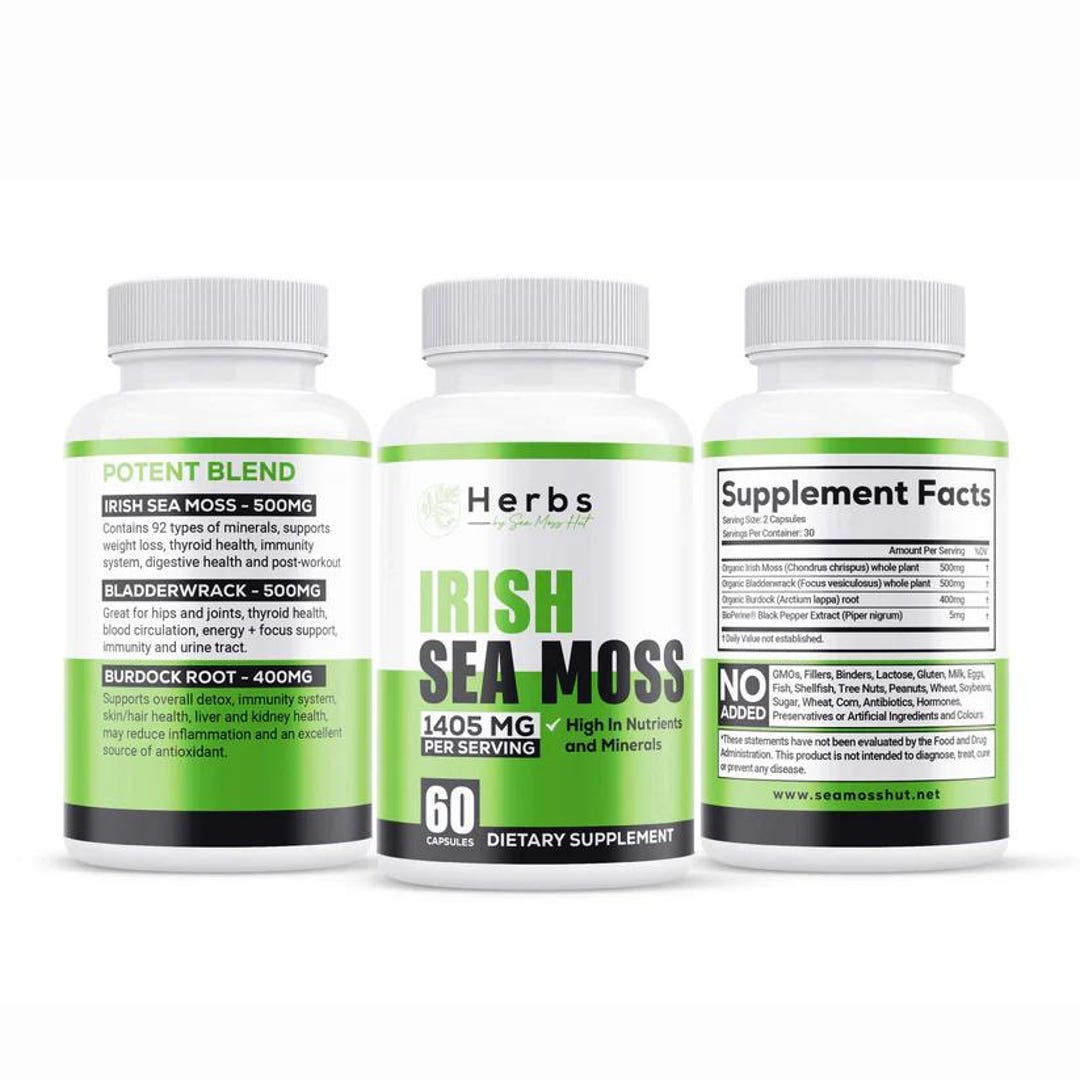 Irish Moss (sea Moss) Capsules With Bladderwrack & Burdock Root, Sea ...