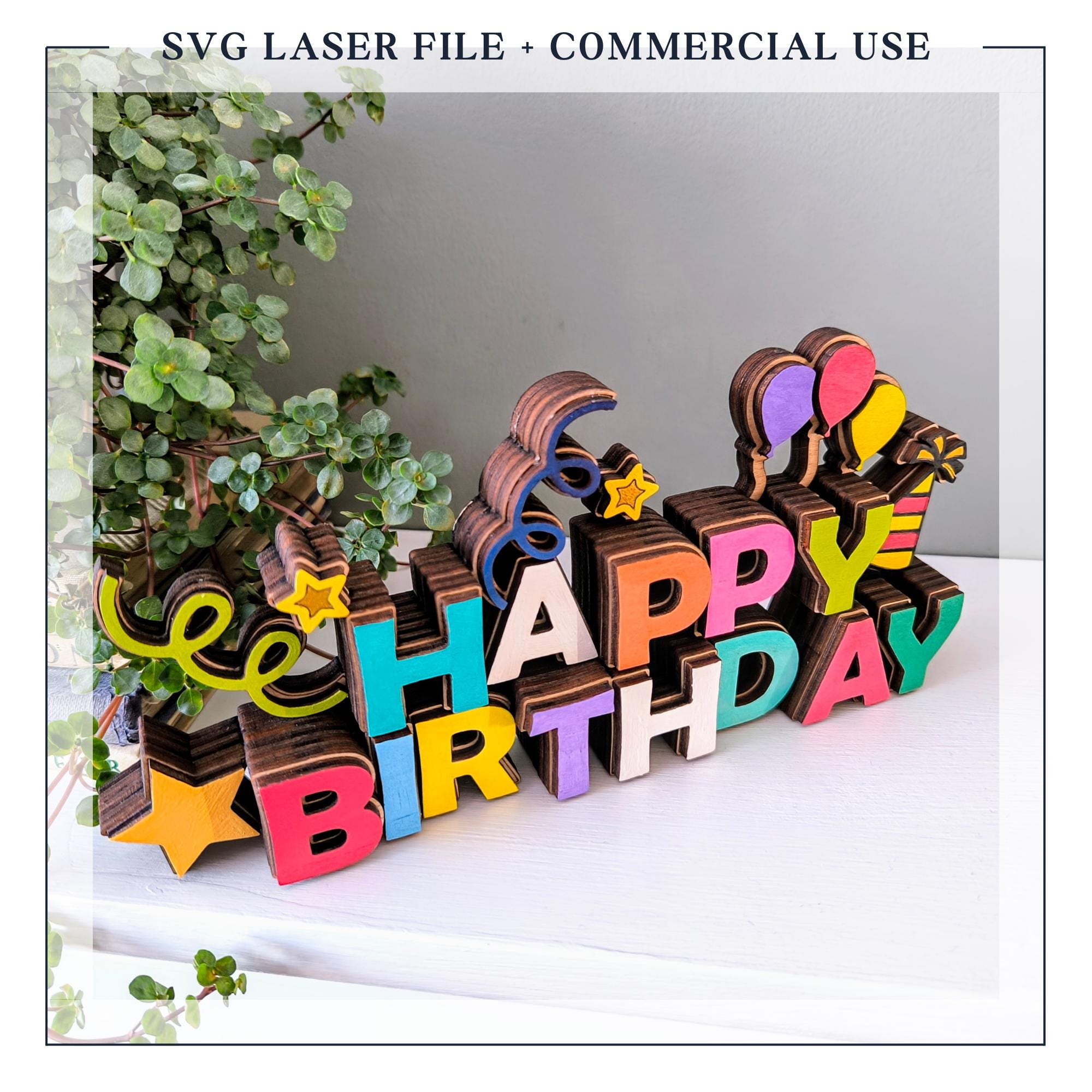 Multilayered Laser Cut Happy Birthday Sign SVG: 3D Party Decor (digital ...