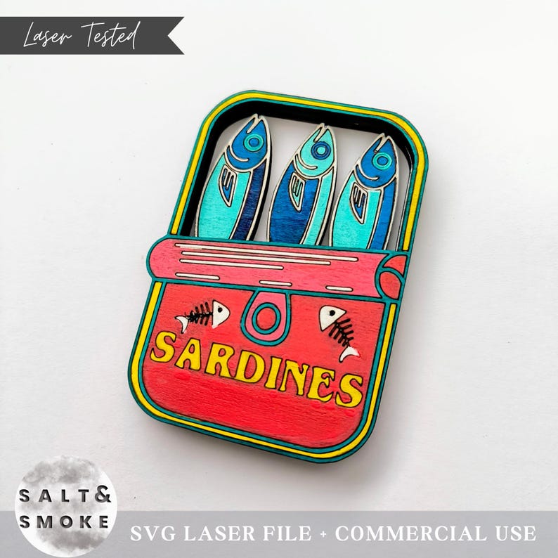 Sardine Tin Laser Cut File: Coastal DIY Wood Craft (SVG, PDF Digital ...