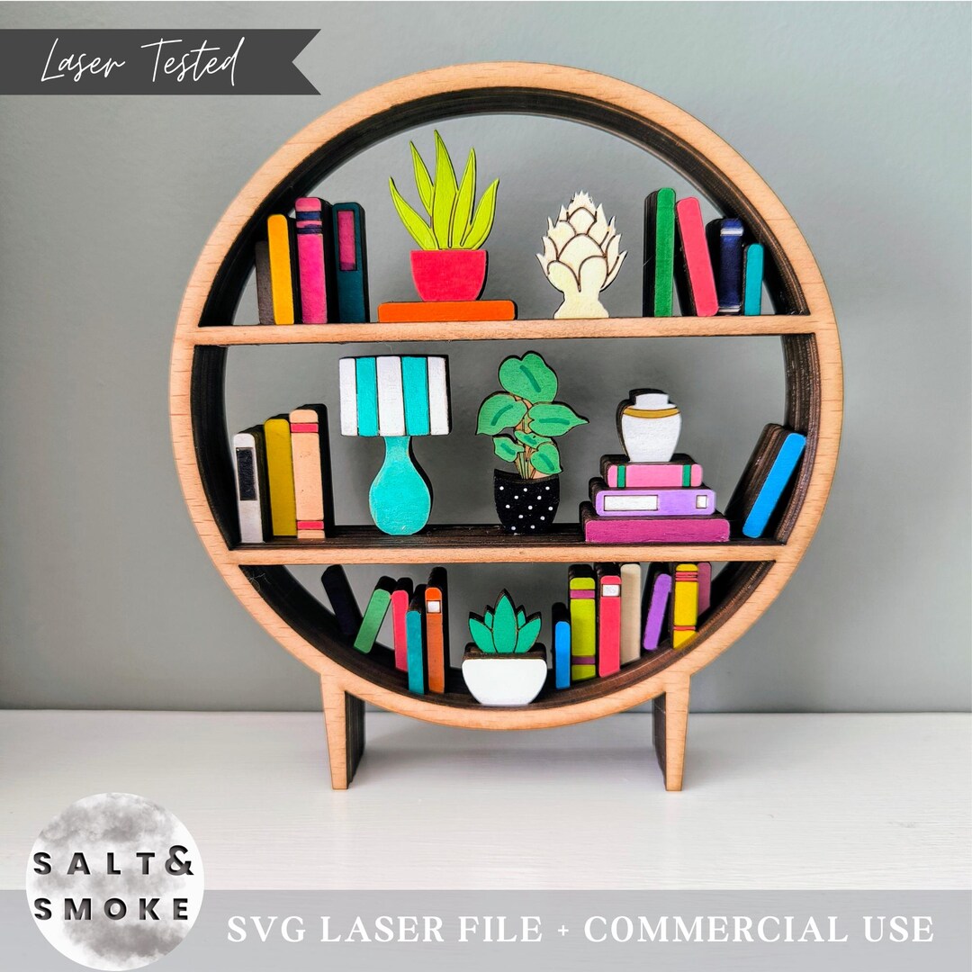 Multilayered Bookcase Plant SVG: Laser Cut Bookshelf Decor (digital ...