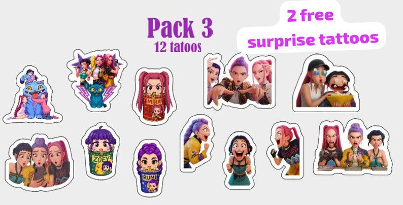 Demon Hunters K-POP Temporary Tattoos - HUNTRIX - Zoey, Rumi, Mira ...