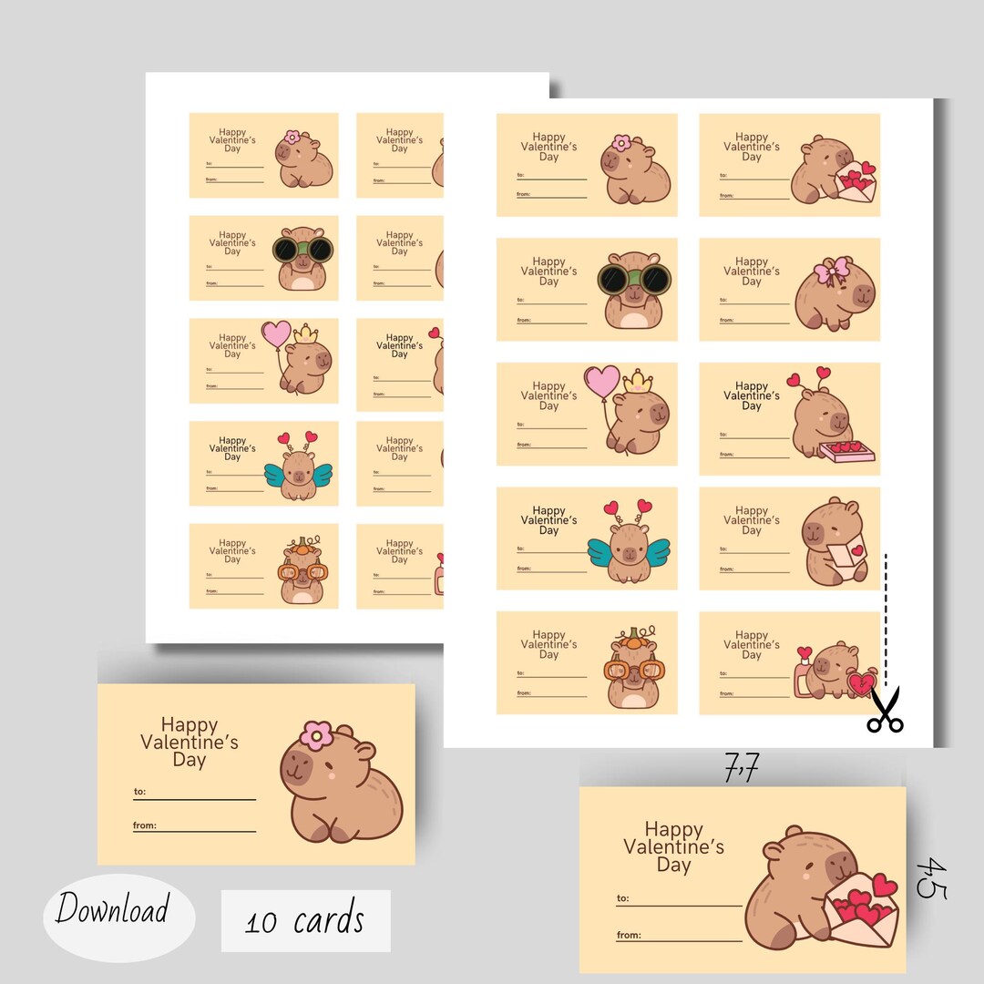 10 Cute Capybara Valentine's Cards Digital Download Funny Animal Love ...