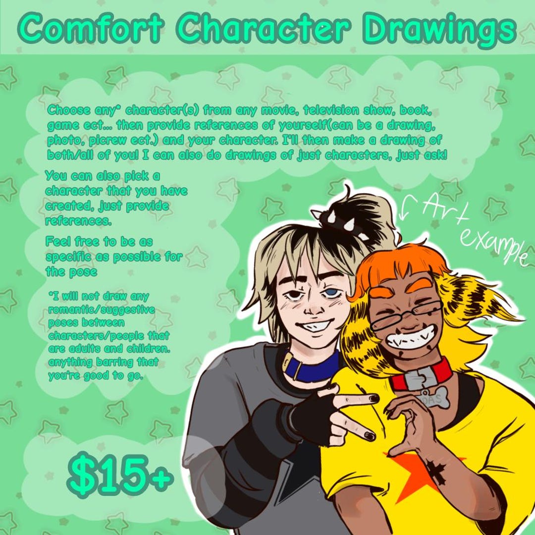 Comfort Character Drawings (2 Character) - Etsy