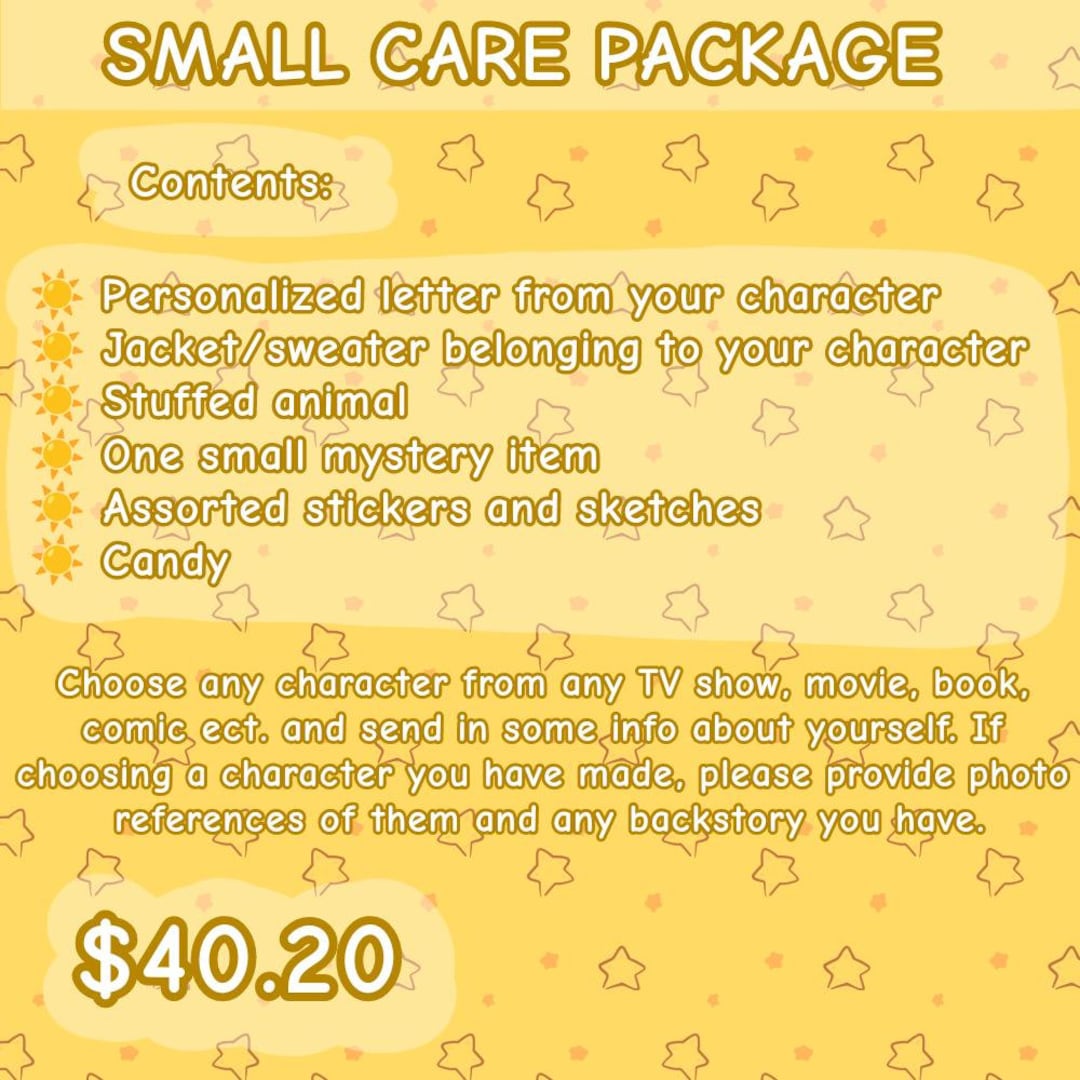 SMALL Custom Character Care Package With Comic (11"x7.5") - Etsy