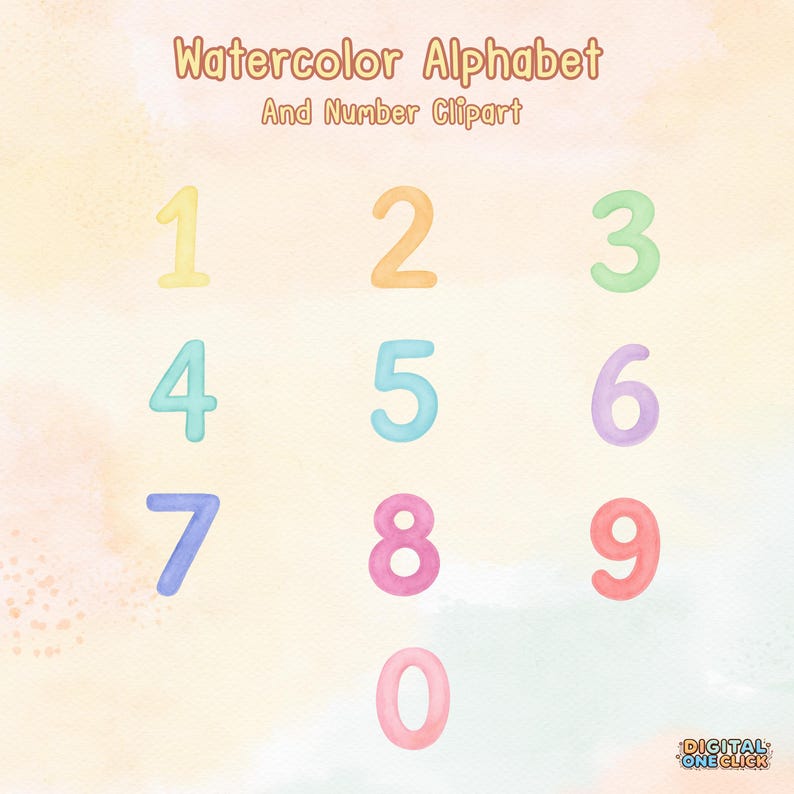 Watercolor Alphabet Clipart, Pastel Letter and Number PNG, Soft Hand ...