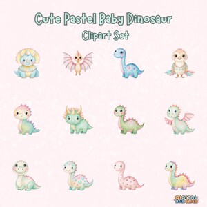 Pastel Baby Dinosaur Clipart: Kawaii Dino PNG Files (digital Download ...