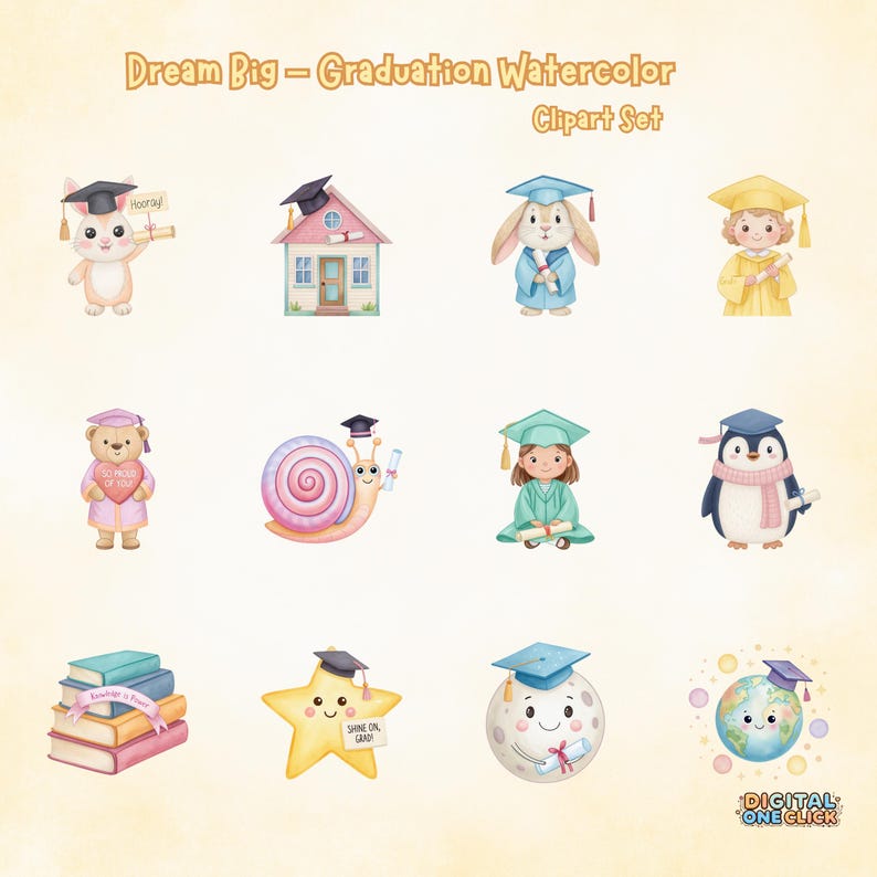 Graduation Clipart Bundle | Cute Kids & Animal Grads PNG, Class of 2025 ...