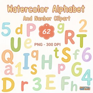 Watercolor Alphabet Clipart, Pastel Letter and Number PNG, Soft Hand ...