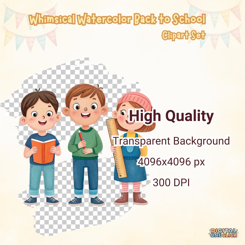 Watercolor Back to School Clipart: 80 PNG Files, Teacher & Student ...