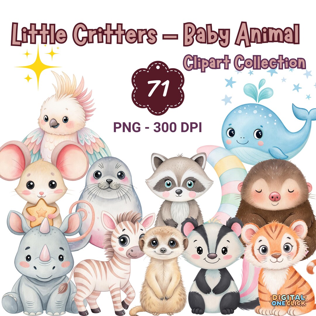Watercolor Baby Animal Clipart Bundle: Jungle, Farm, Ocean (PNG) - Etsy