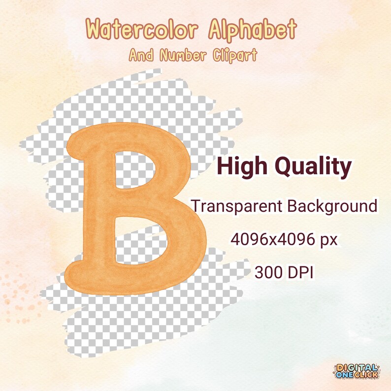 Watercolor Alphabet Clipart, Pastel Letter and Number PNG, Soft Hand ...