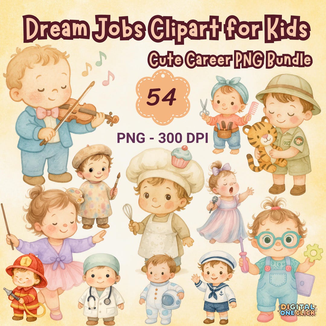 Dream Jobs Kids Clipart, Cute Career PNG Bundle, Kawaii Occupation ...