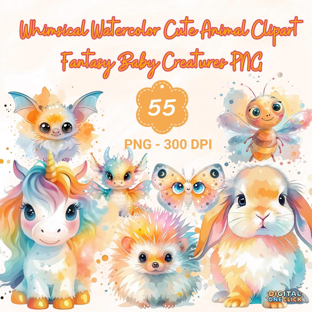 Whimsical Watercolor Animal Clipart | Cute Fantasy Creatures PNG ...
