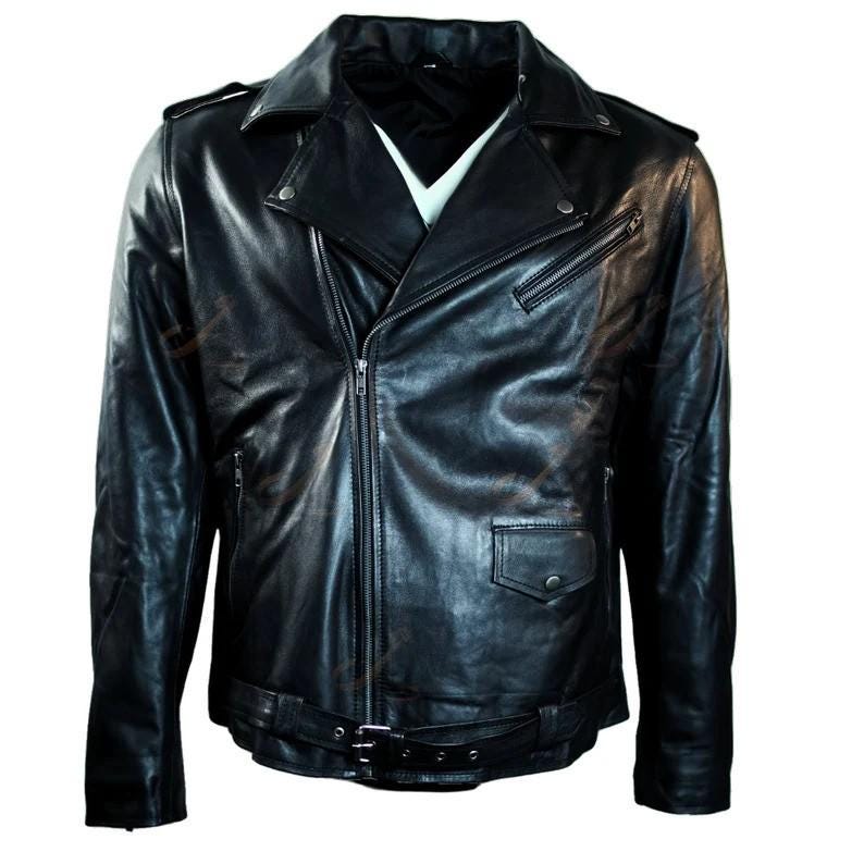 Men's Iconic Marlon Brando Black Leather Jacket - Vintage Motorcycle ...