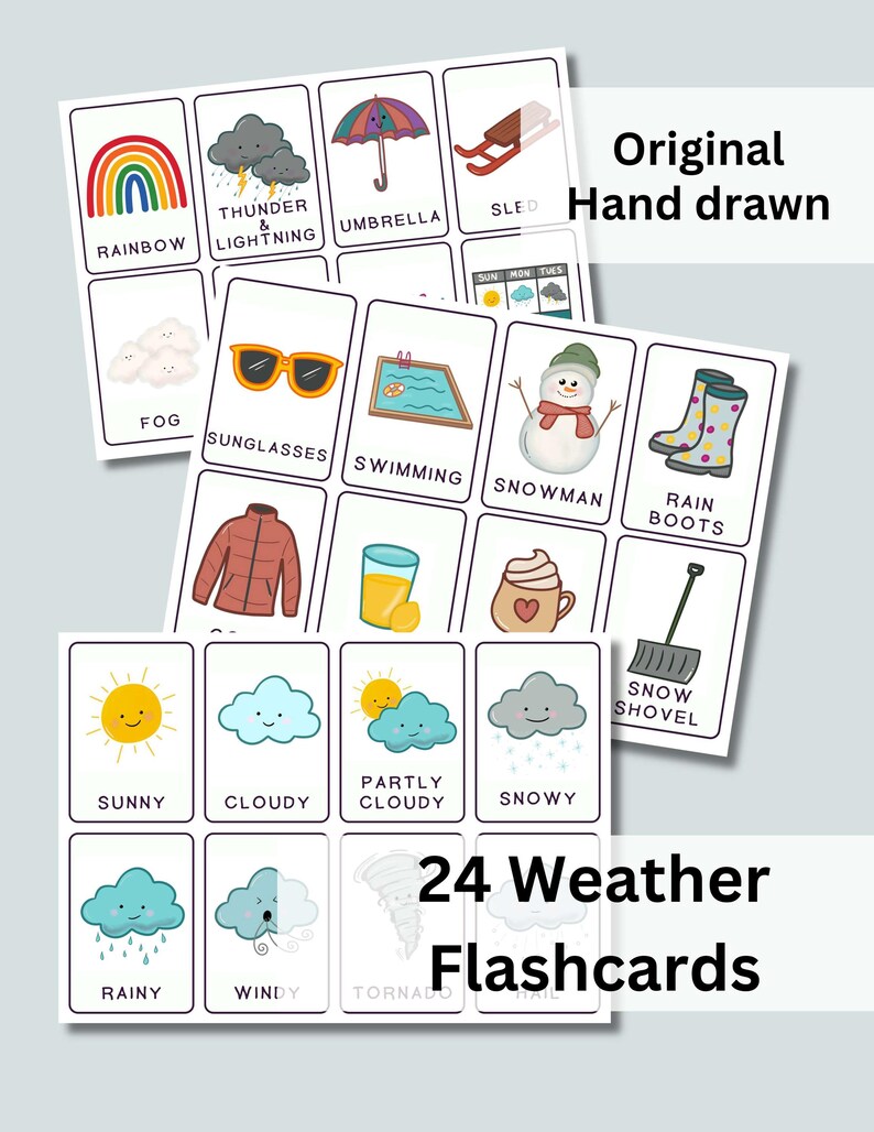 Weather Flashcards, Weather Matching, Weather Words, Toddler Weather ...