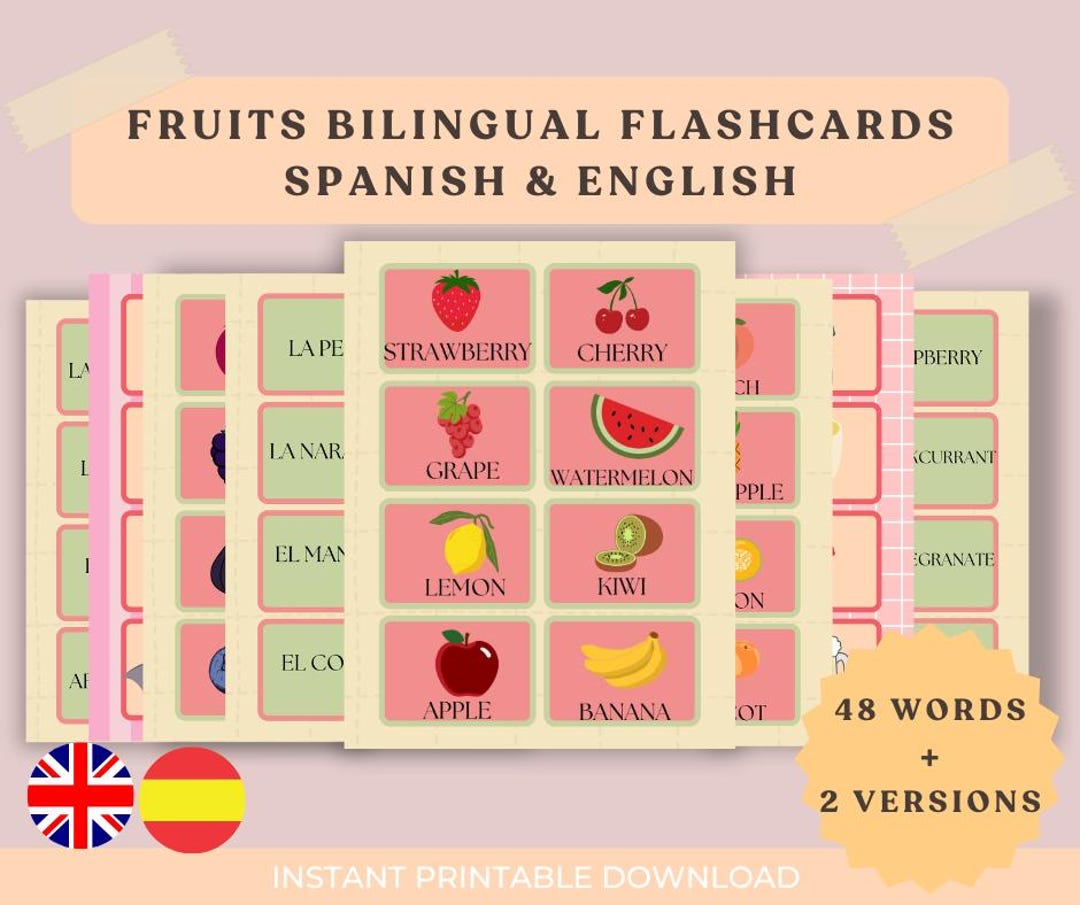 Fichas de frutas en inglés y español, fichas educativas para niños ...
