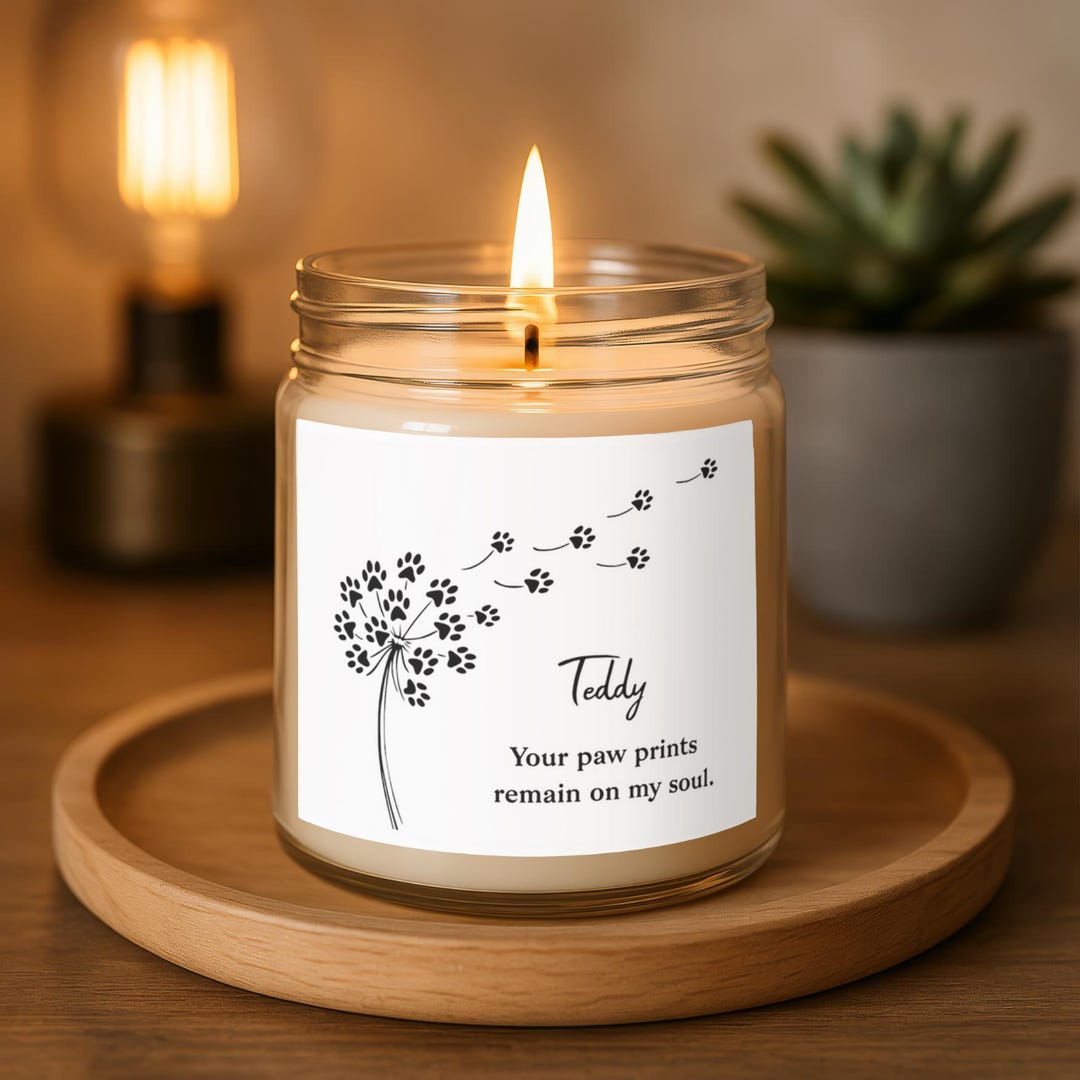 Customazible Dog Memorial Candle, Paw Print Dandelion Scented Soy ...