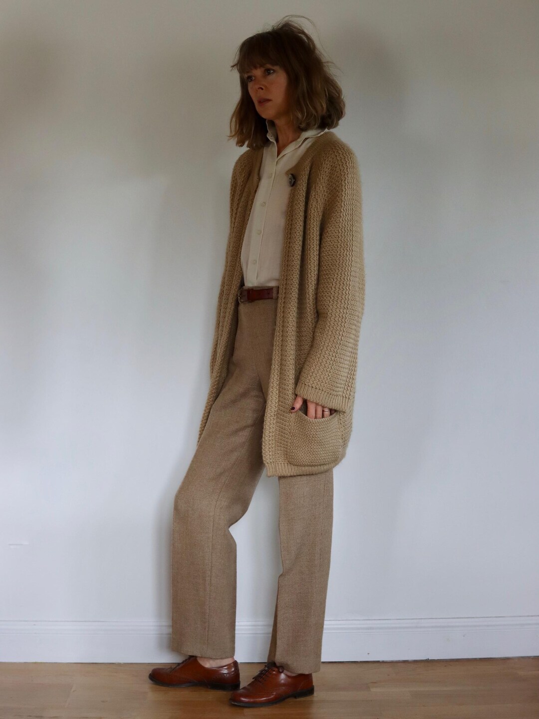 Long Soft Beige Hand Knitted Cardigan - Etsy