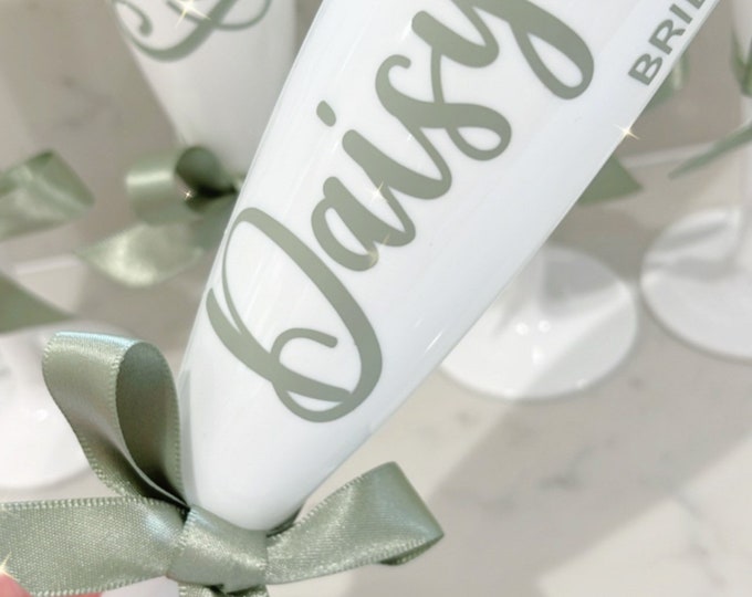 Personalised White Champagne Prosecco Flutes, Bridesmaid Proposal, Hen ...
