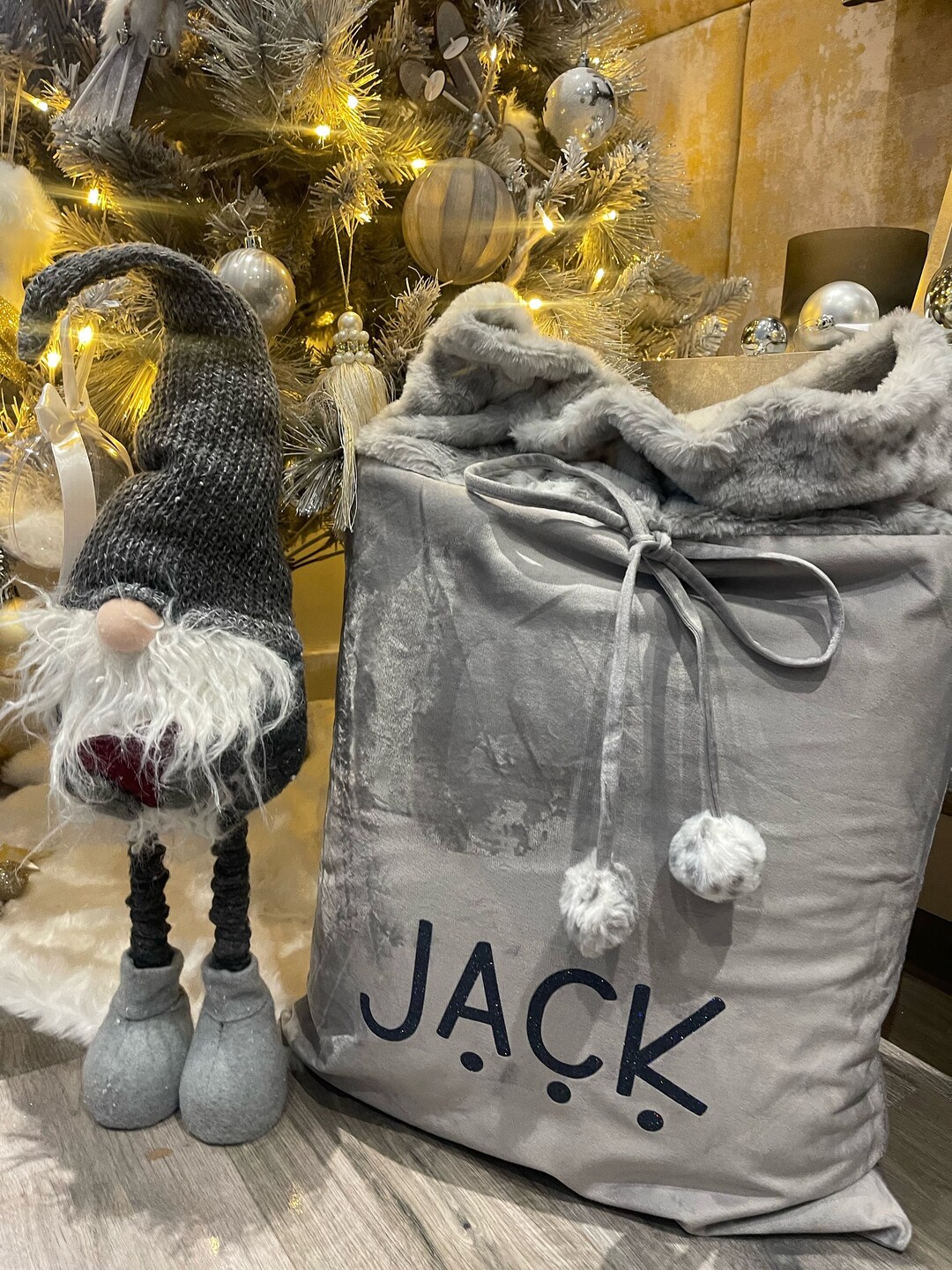 Luxury Velvet Personalised Santa Sack, Grey Christmas Sack & White ...