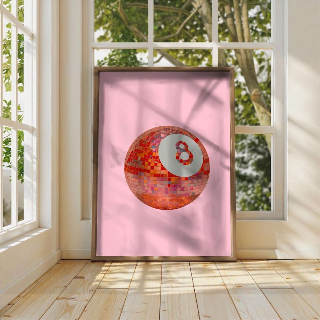 Disco Ball Pink 8-ball Poster, Retro Billiards Wall Art, Mosaic Ball ...