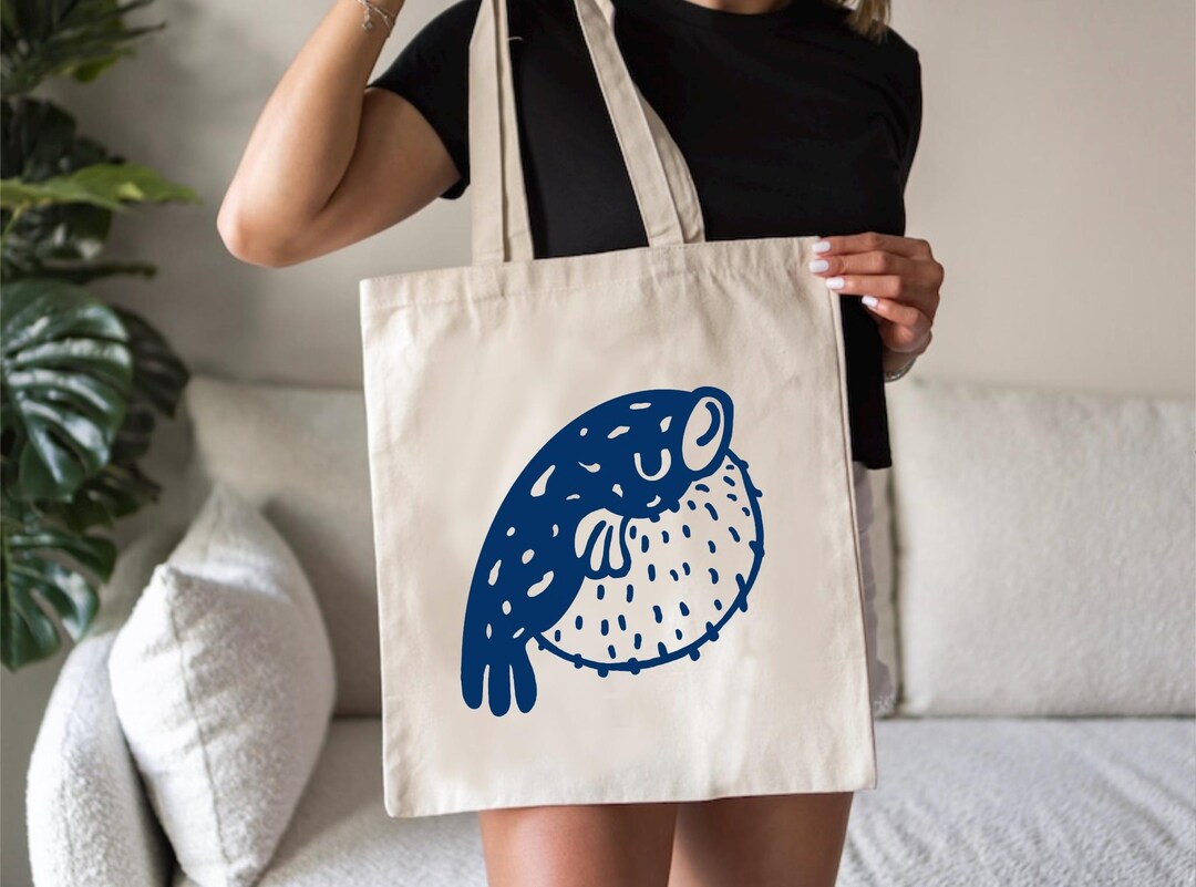 Cute Puffer Fish Tote Bag | Kawaii Sea Animal Canvas Bag | Funny Ocean ...