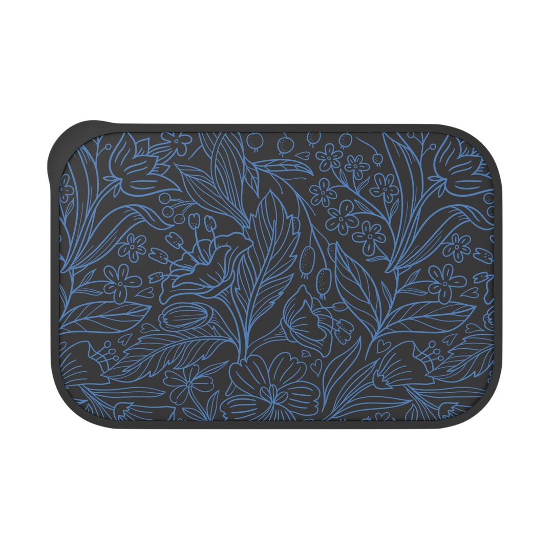Bento Box, Blue Floral Lunch Container With Band and Utensils, Japanese ...