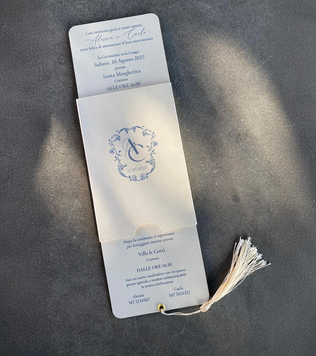 Sliding Wedding Invitation. Luxury and WOW Effect! Blue Monogram on ...