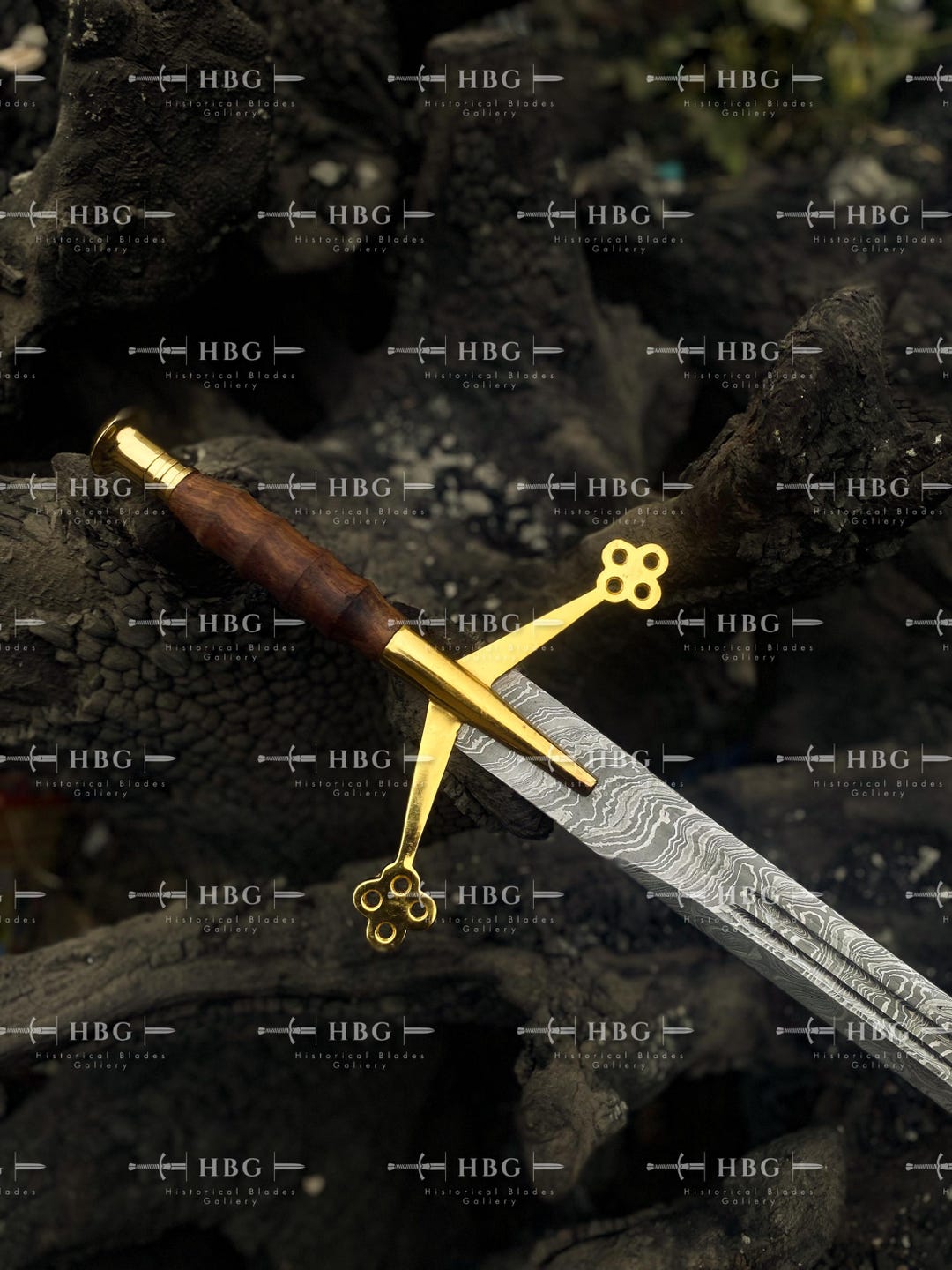 Hand-forged Damascus Steel Claymore Sword 55 Inches – Black Medieval ...