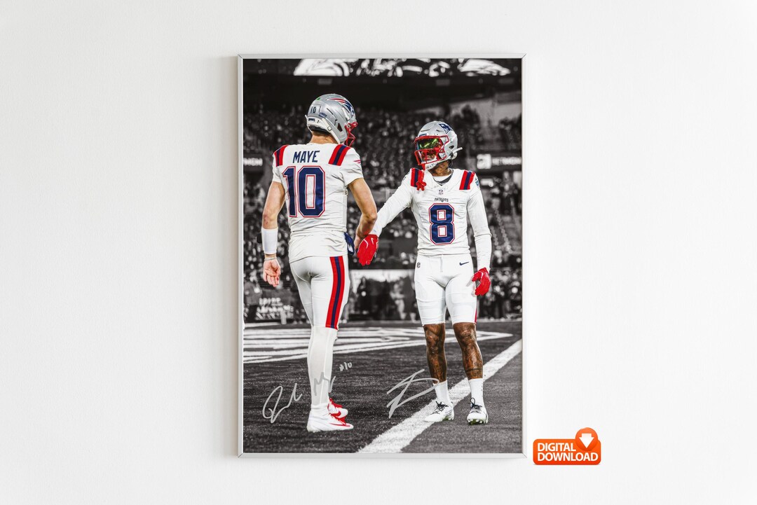 Drake Maye Poster, Stefon Diggs Poster, Signed Football Poster, Digital ...