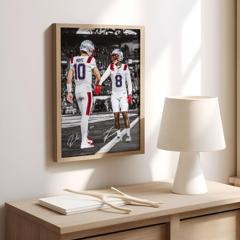 Drake Maye Poster, Stefon Diggs Poster, Signed Football Poster, Digital ...