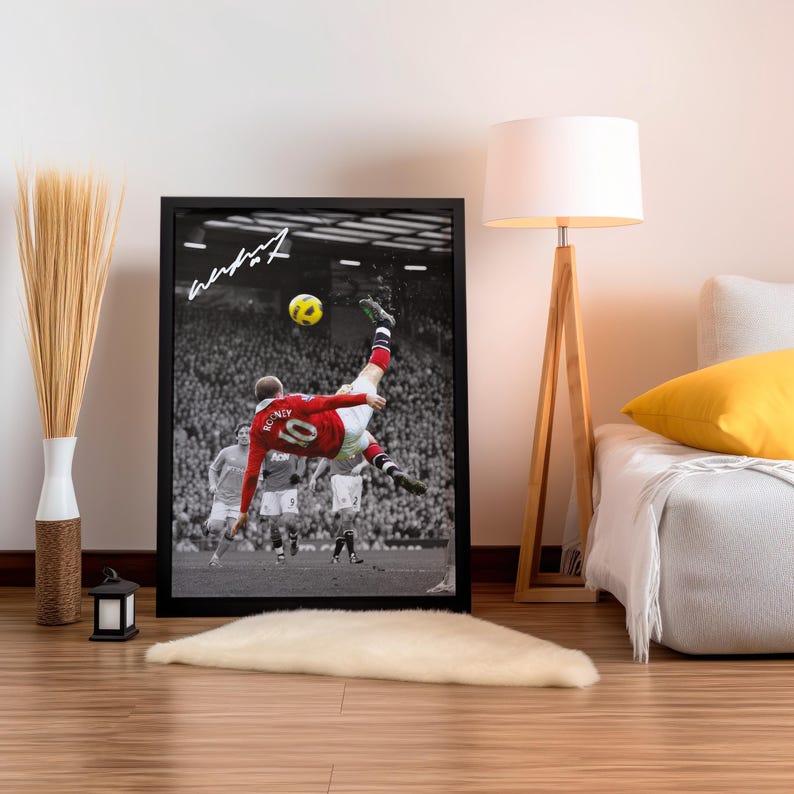 Wayne Rooney Poster, Iconic Bicycle Kick, Soccer Legend Signed Football ...
