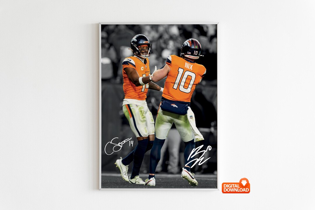 Bo Nix Poster, Courtland Sutton Poster, Signed Football Poster, Digital ...
