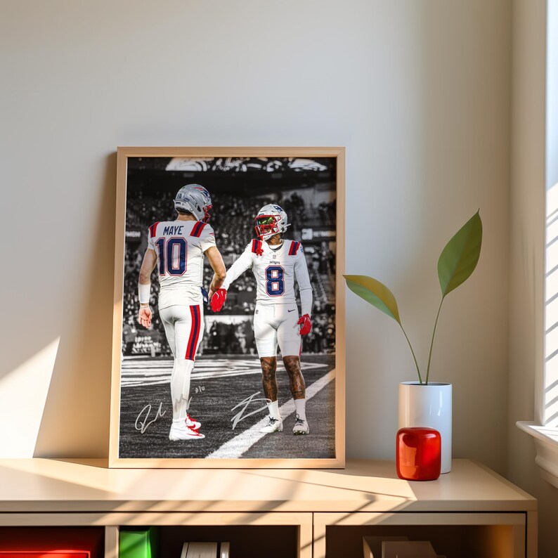 Drake Maye Poster, Stefon Diggs Poster, Signed Football Poster, Digital ...
