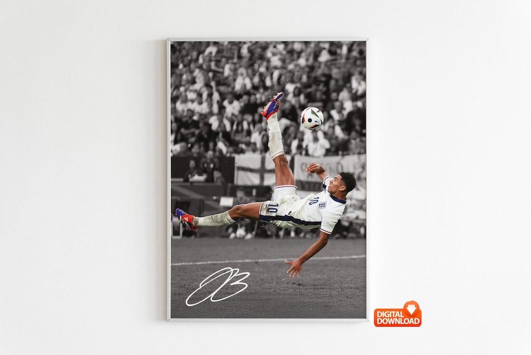 Jude Bellingham Poster Bicyle Kick Signed Football Poster, Digital ...