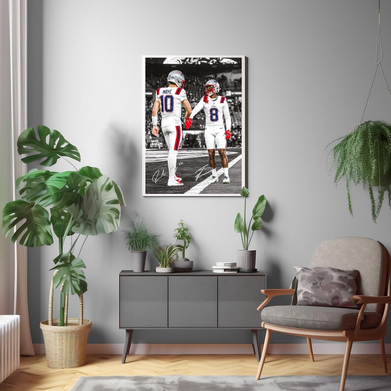 Drake Maye Poster, Stefon Diggs Poster, Signed Football Poster, Digital ...