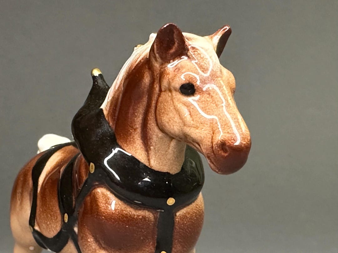 1957 Draft Horse in Harness Figurine With Gold Bobs Hagen Renaker Mini ...