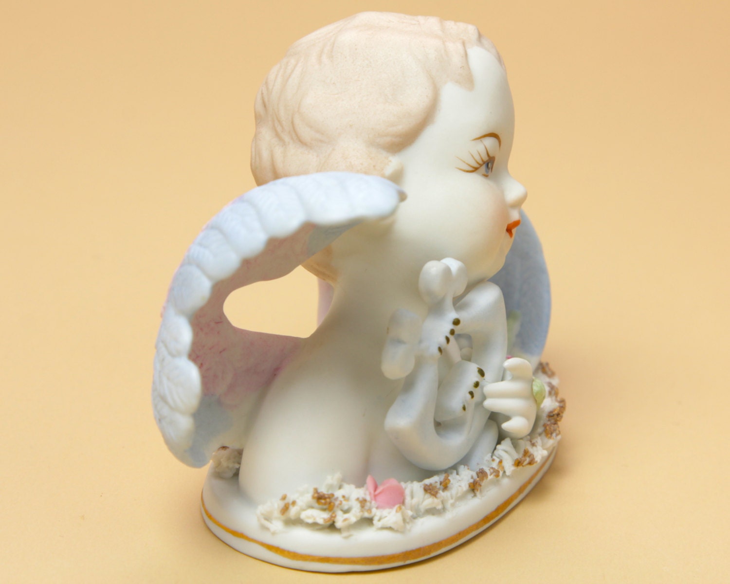 Lefton Angel With Harp Figurine 432 Ceramic Bisque - Etsy
