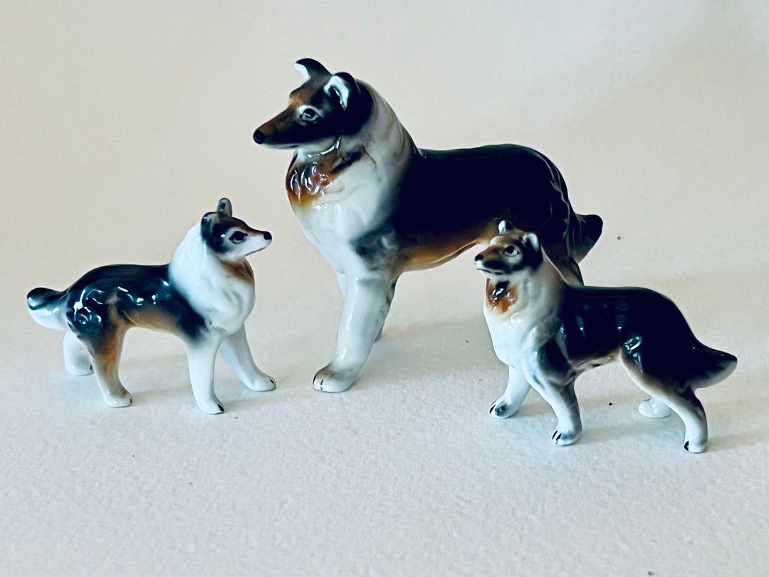 Rough Collie Mama and Puppies Miniature Bone China Dog Figurines ...