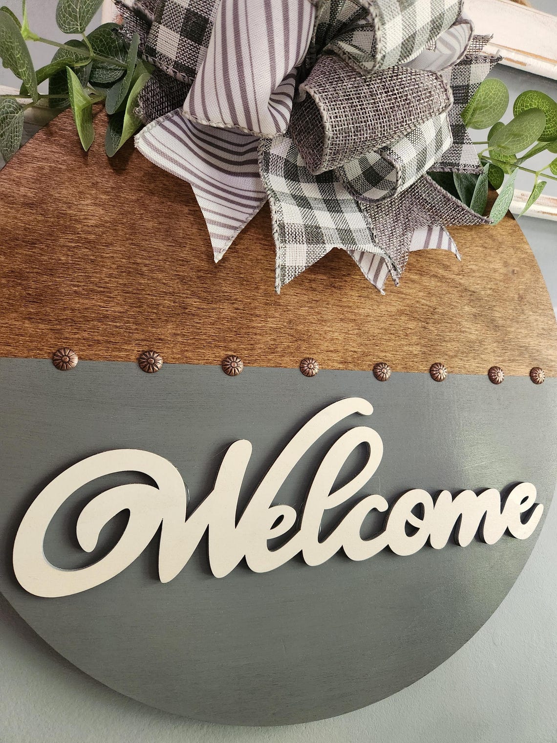 Welcome Round Wood Sign Gray - Etsy